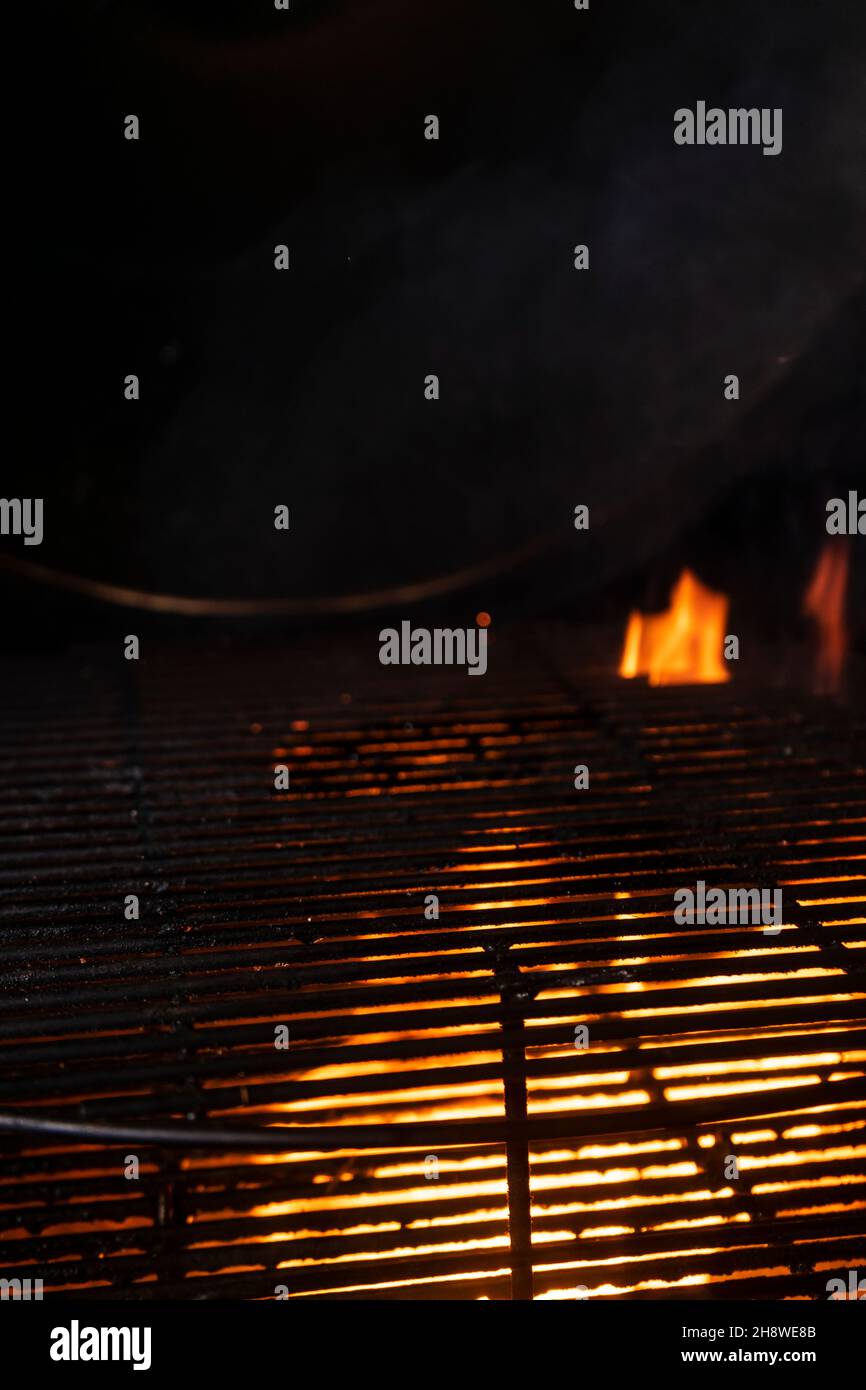 selective focus, fire texture, grill grill with burning coals ...
