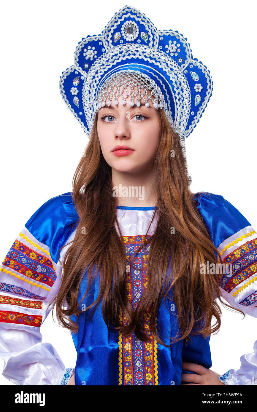 Traditional Russian Folk Costume Portrait Of A Young Beautiful Girl