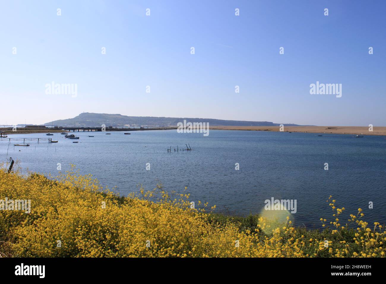 Fleet Lagoon. The England south west coast path. Jurassic Coast. Dorset ...