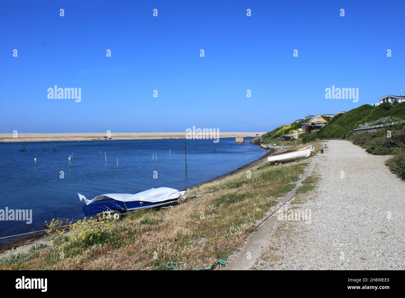 Fleet Lagoon. The England south west coast path. Jurassic Coast. Dorset ...