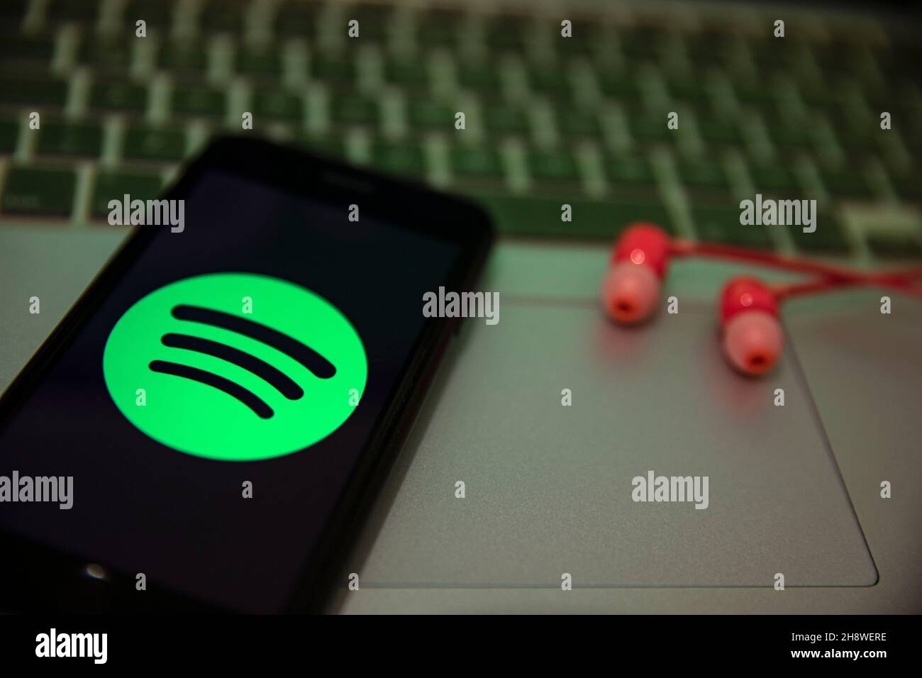 Turkey. 2nd Dec, 2021. In this photo illustration the Spotify logo seen ...