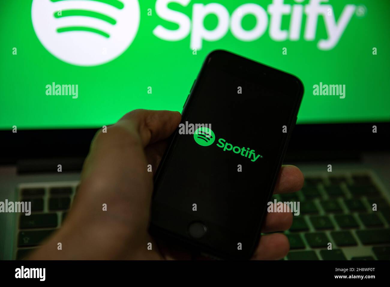 Turkey. 2nd Dec, 2021. In this photo illustration the Spotify logo seen ...