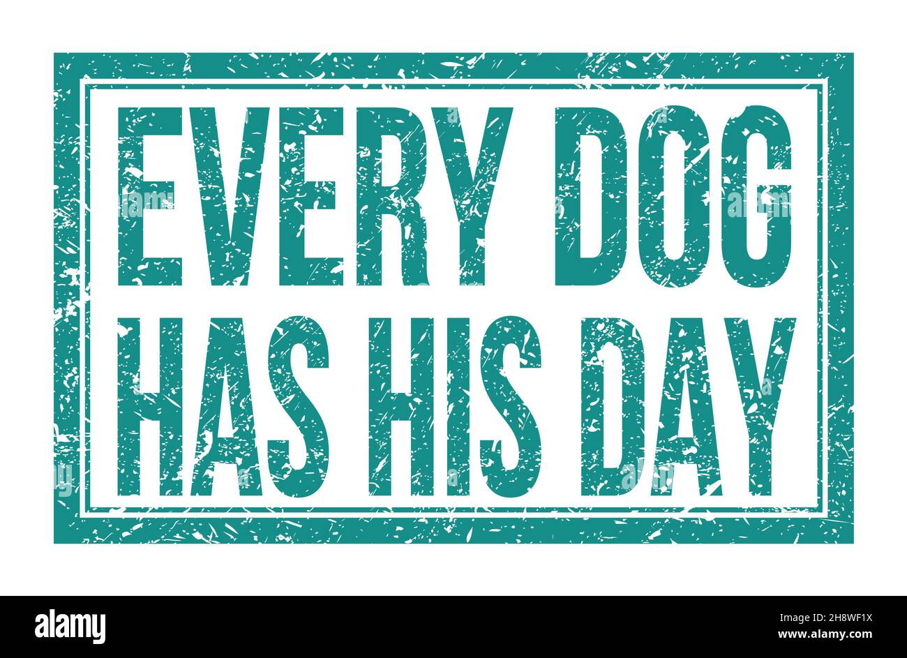 EVERY DOG HAS HIS DAY, words written on blue rectangle stamp sign Stock ...