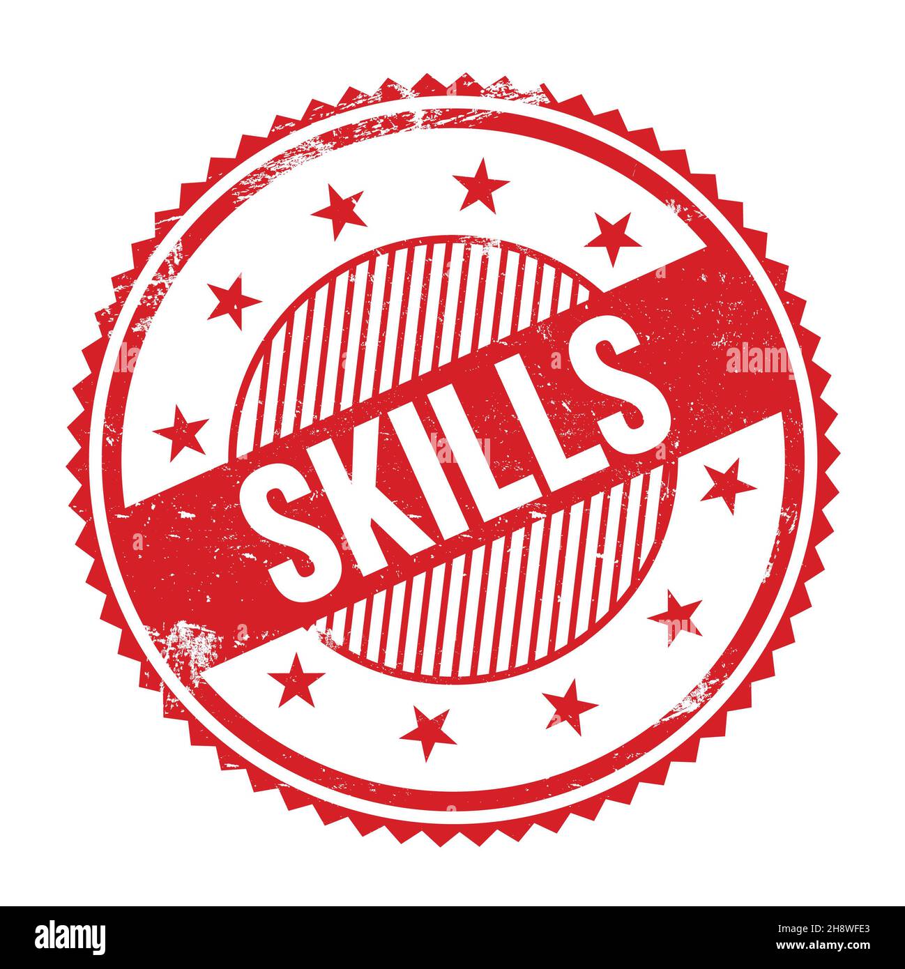 SKILLS text written on red grungy zig zag borders round stamp Stock ...