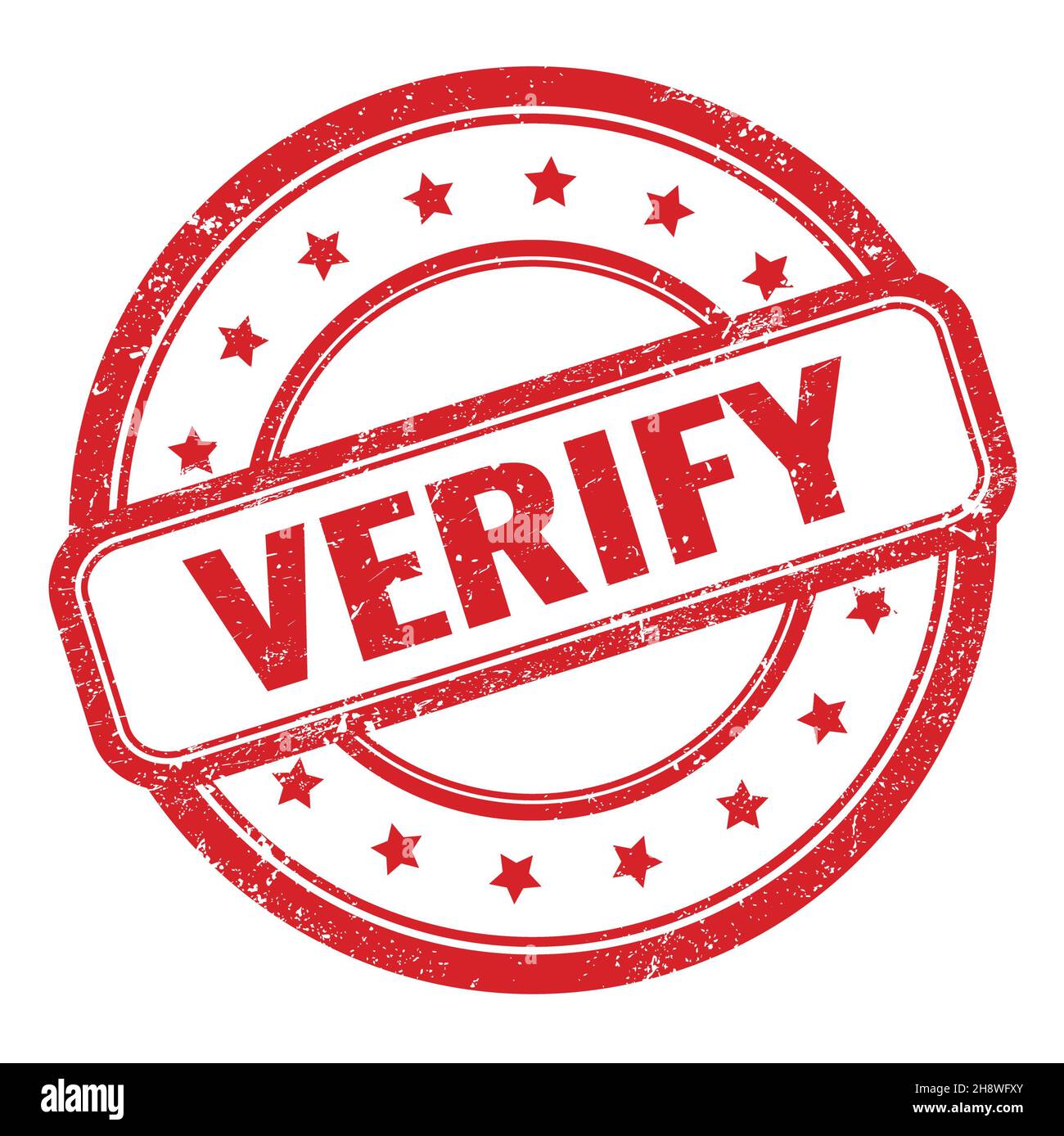 VERIFY text on red grungy vintage round rubber stamp Stock Photo - Alamy