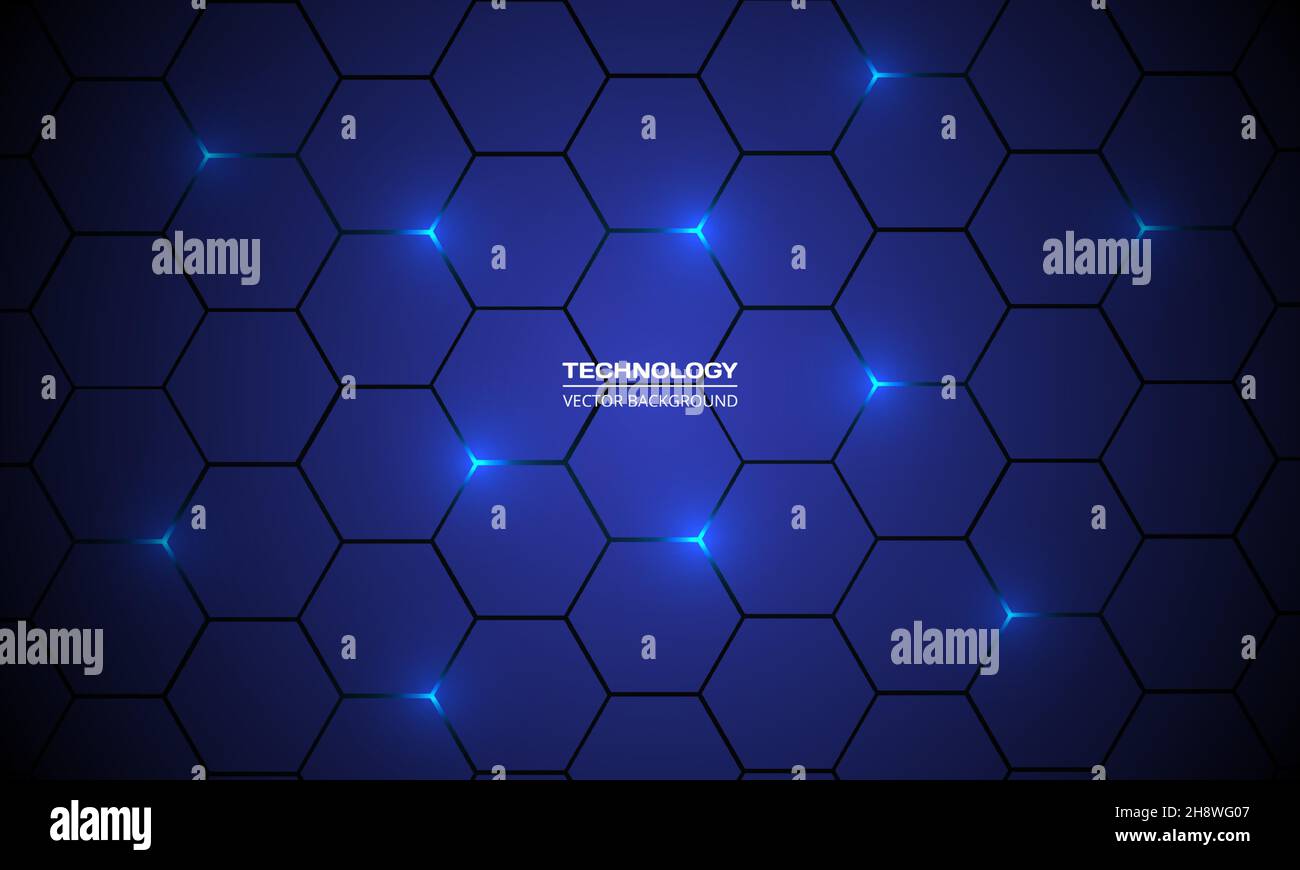 Dark blue hexagon technology futuristic abstract modern background, blue honeycomb texture grid ...