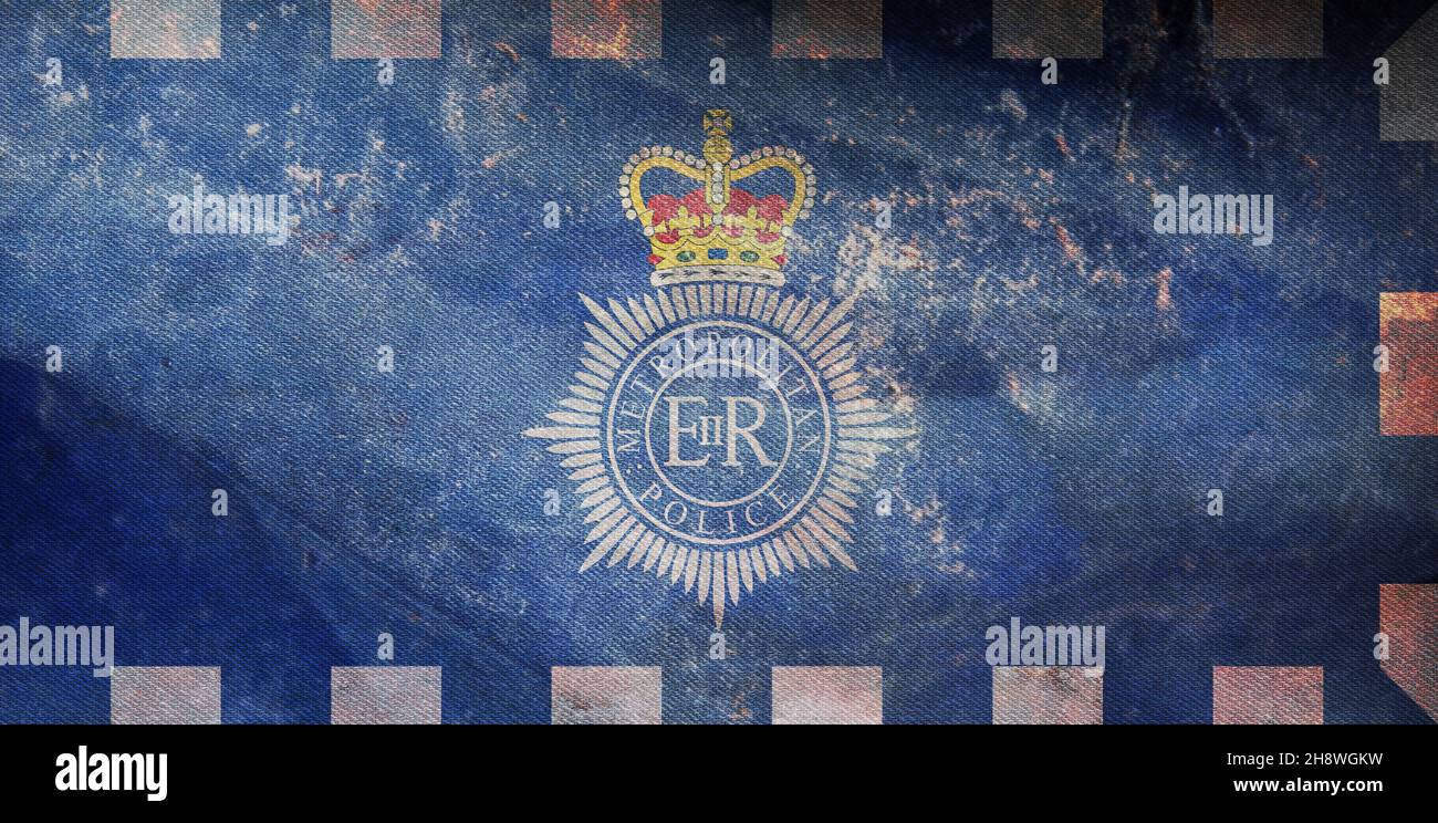 Top view of retro flag of the Metropolitan Police Service . grunge flag ...
