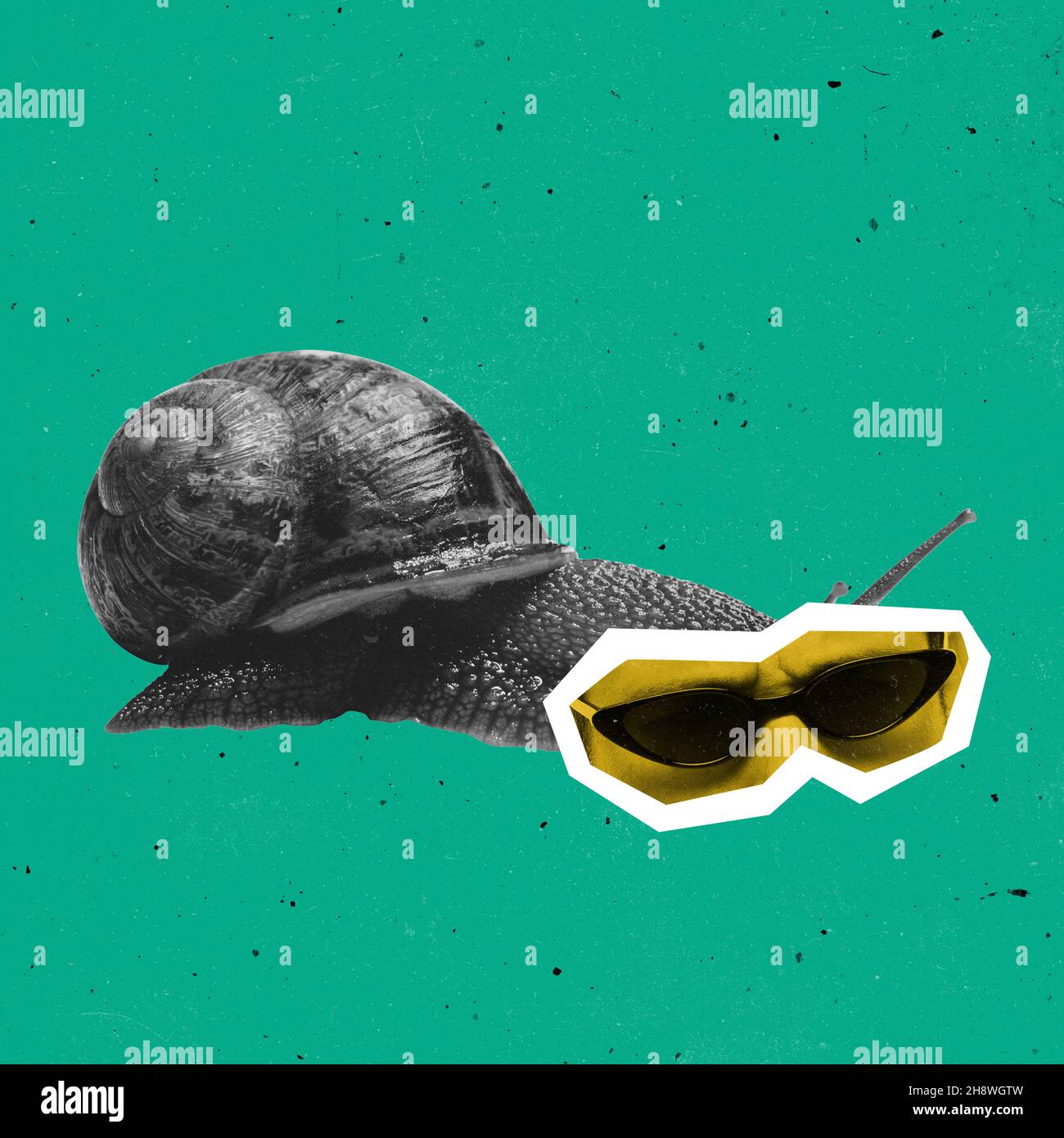 Modern artwork. Contemporary art collage with snail with male eyes ...