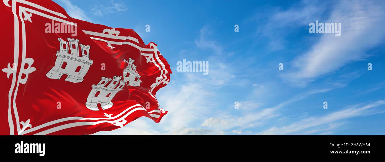 flag of Aberdeen at cloudy sky background on sunset. panoramic view ...