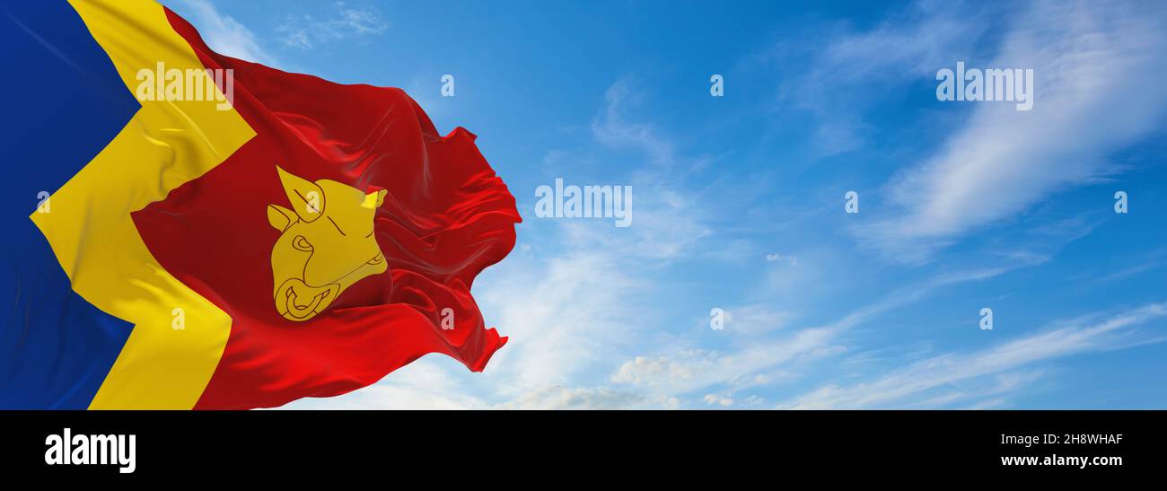 flag of Birmingham City at cloudy sky background on sunset. panoramic ...