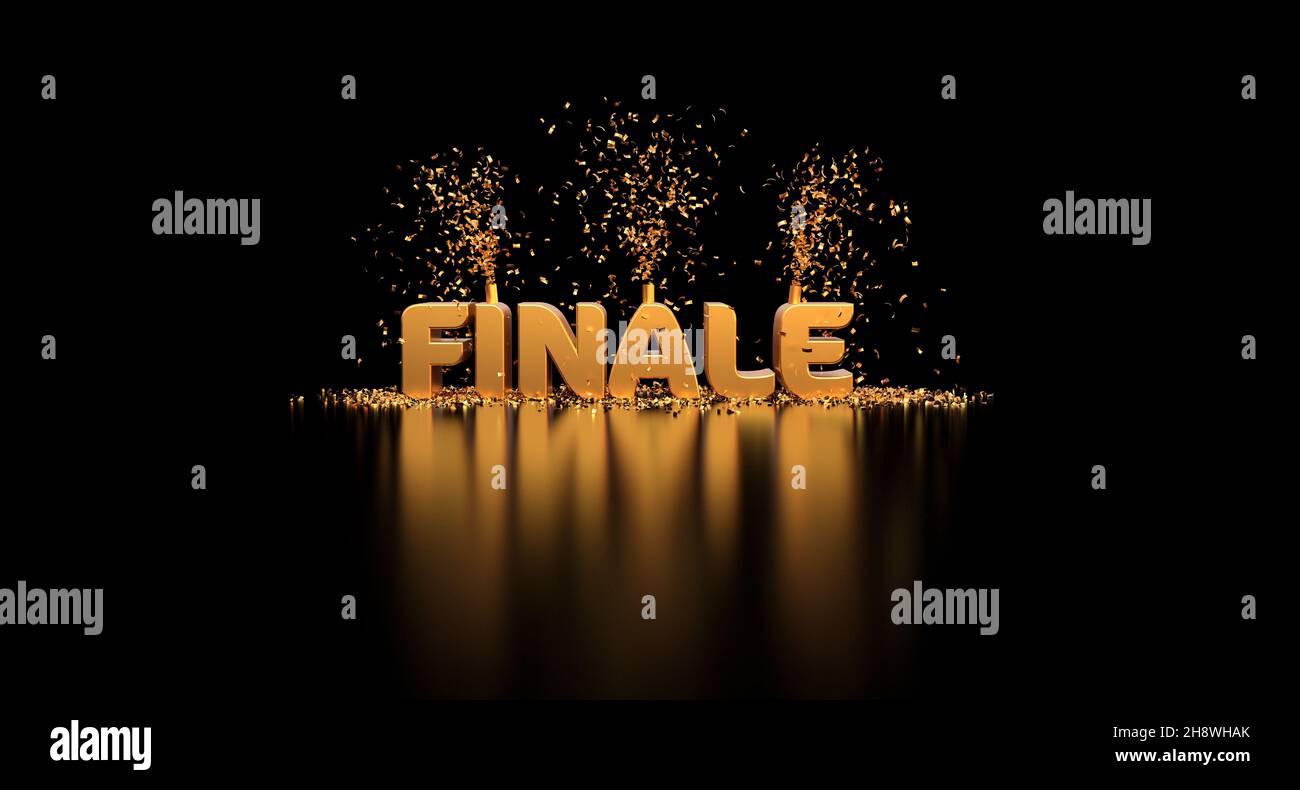 Final text with confetti on black background - 3D rendering - finale in ...