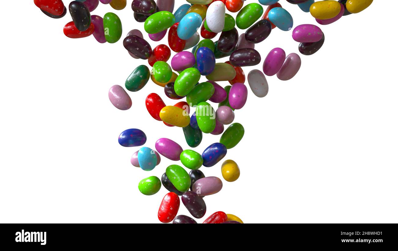 falling jelly beans on a white background Stock Photo - Alamy
