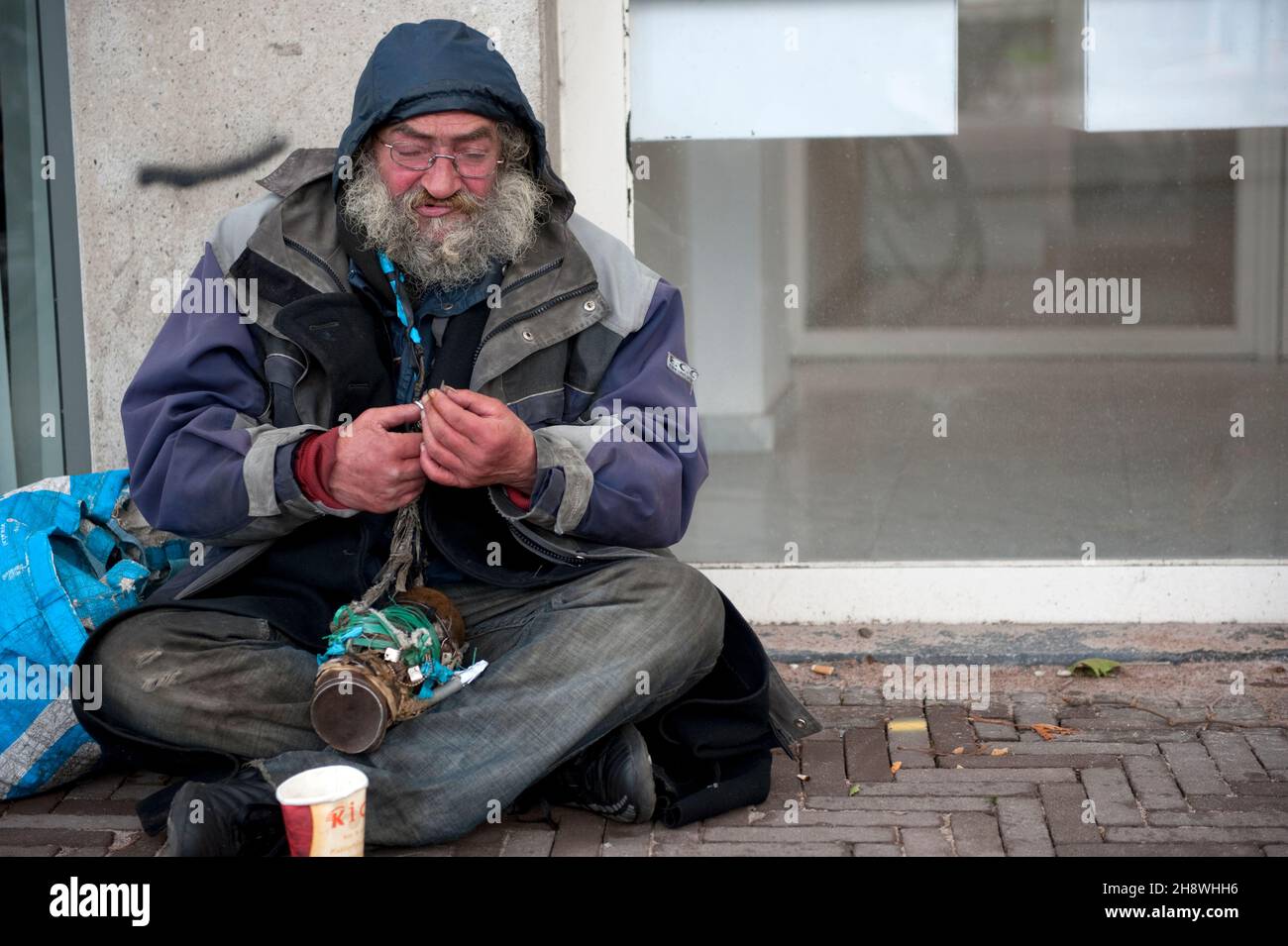 The Hague, Netherlands. Long time homeless alcoholic sitting in the ...