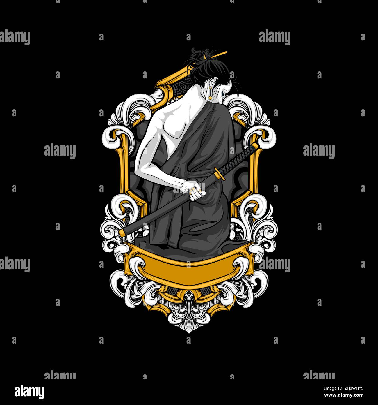 lady holding samurai with awesome background Stock Vector Image & Art ...