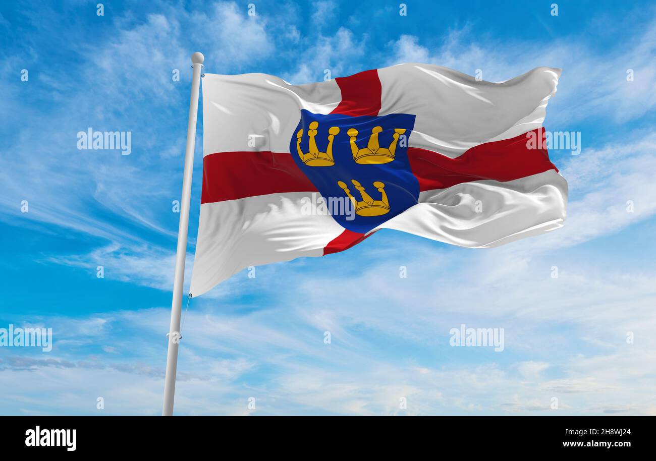 flag of East Anglia at cloudy sky background on sunset. panoramic view ...