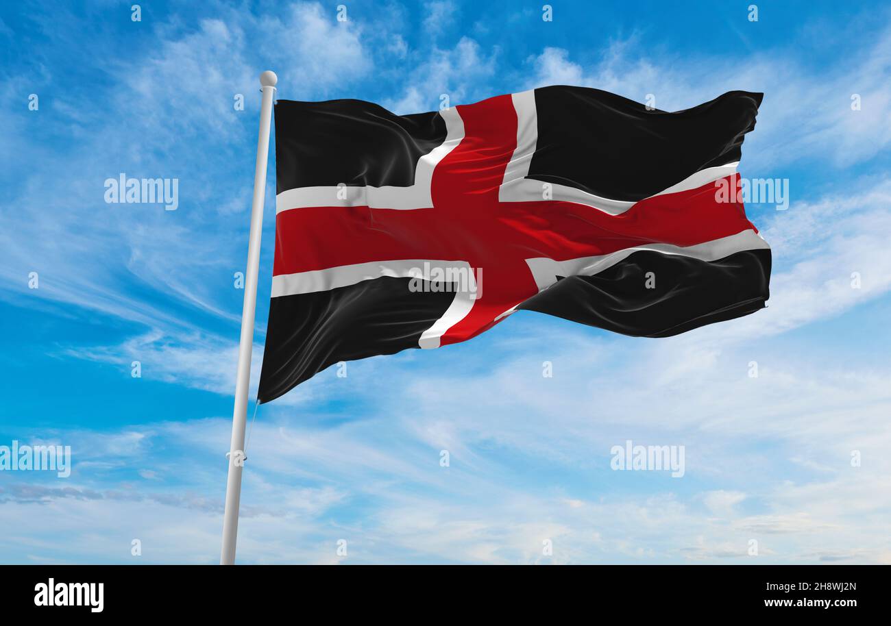flag of Durham at cloudy sky background on sunset. panoramic view ...