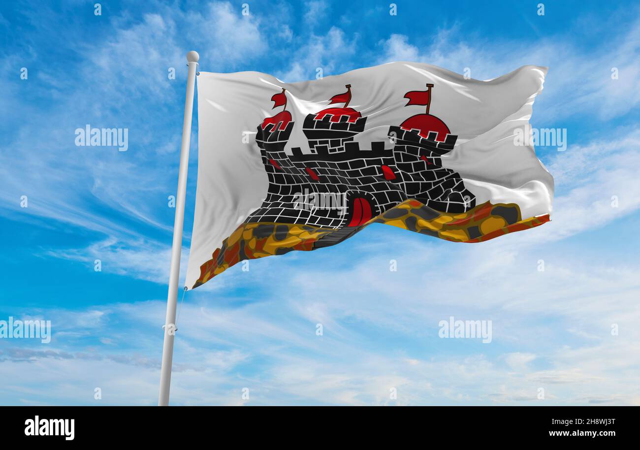flag of Edinburgh at cloudy sky background on sunset. panoramic view ...