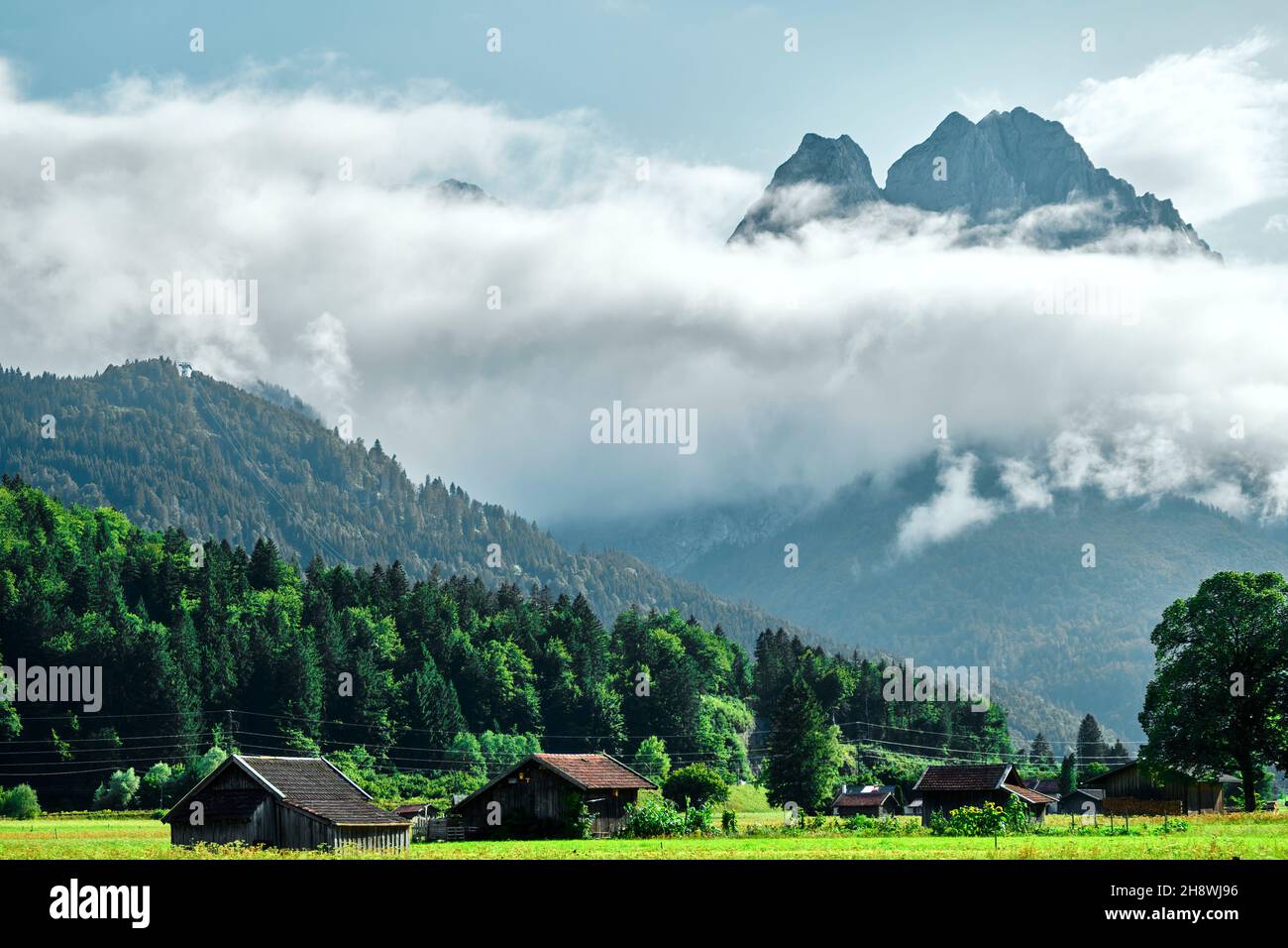 View from Garmisch-Partenkirchen, Germany to the massif of Zugspitze ...