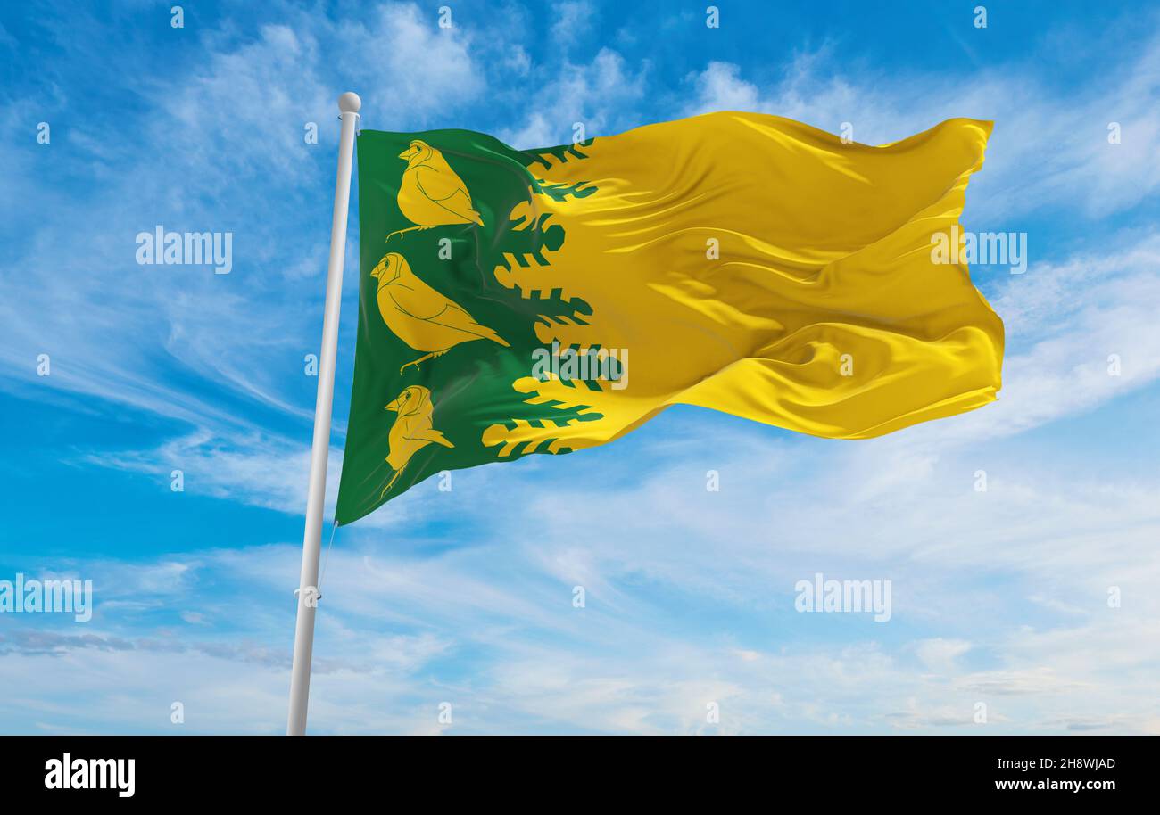 flag of Finchfield village at cloudy sky background on sunset ...