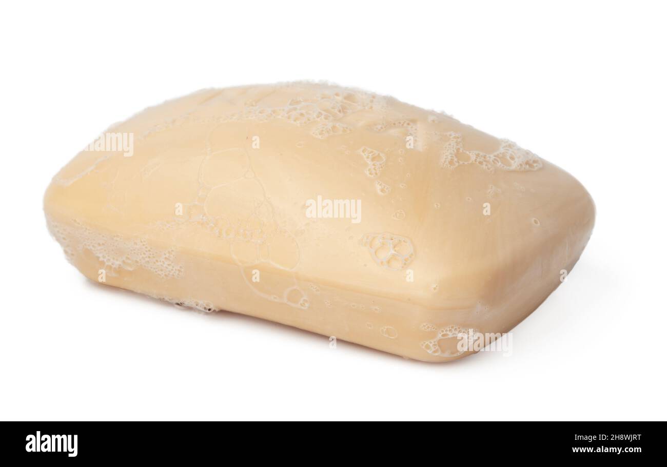 Yellow soap bar isolated on white background Stock Photo - Alamy