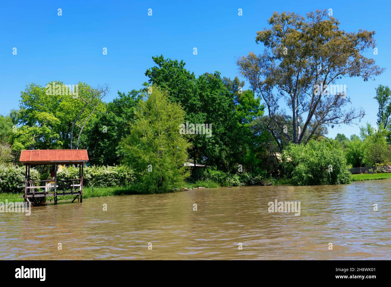 Canal with pier, Parana delta, Tigre, Buenos Aires, Argentina Stock ...