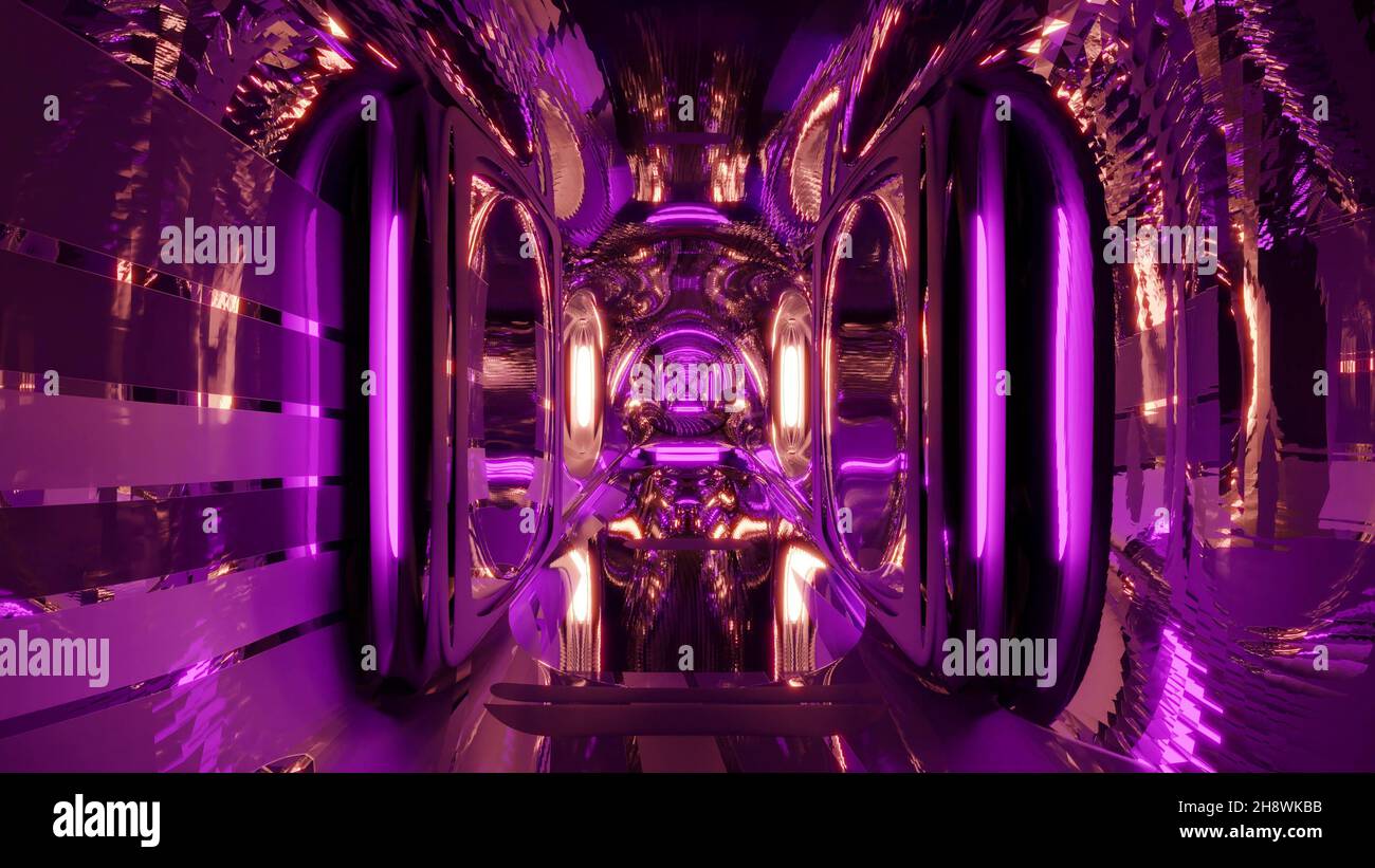 3D illustration of 4K purple reflective tunnel Stock Photo - Alamy