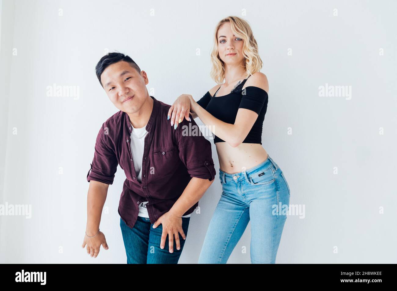 male and female dancers hug standing side by side Stock Photo - Alamy