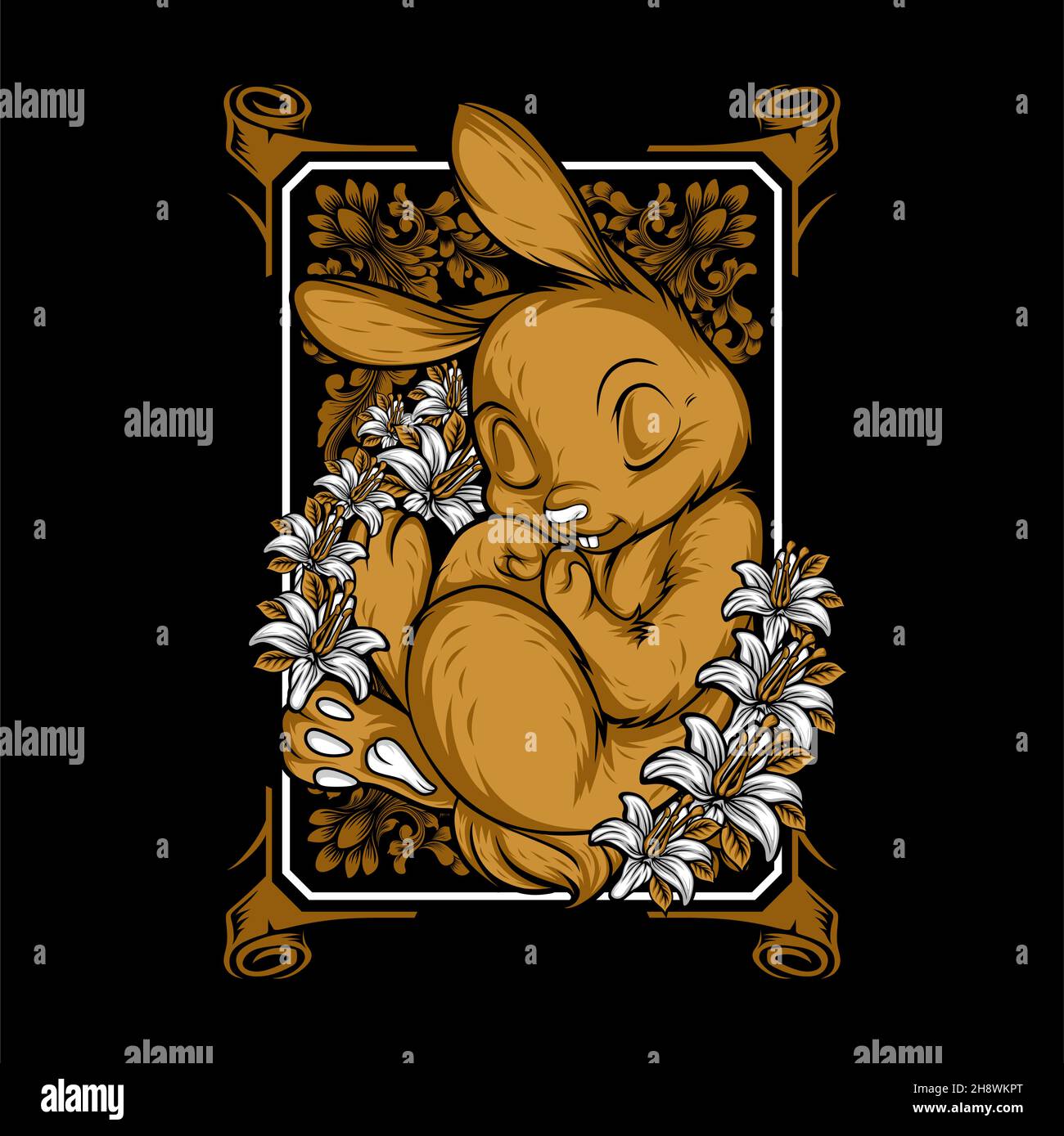 a cute sleeping rabbit with awesome background Stock Vector Image & Art ...