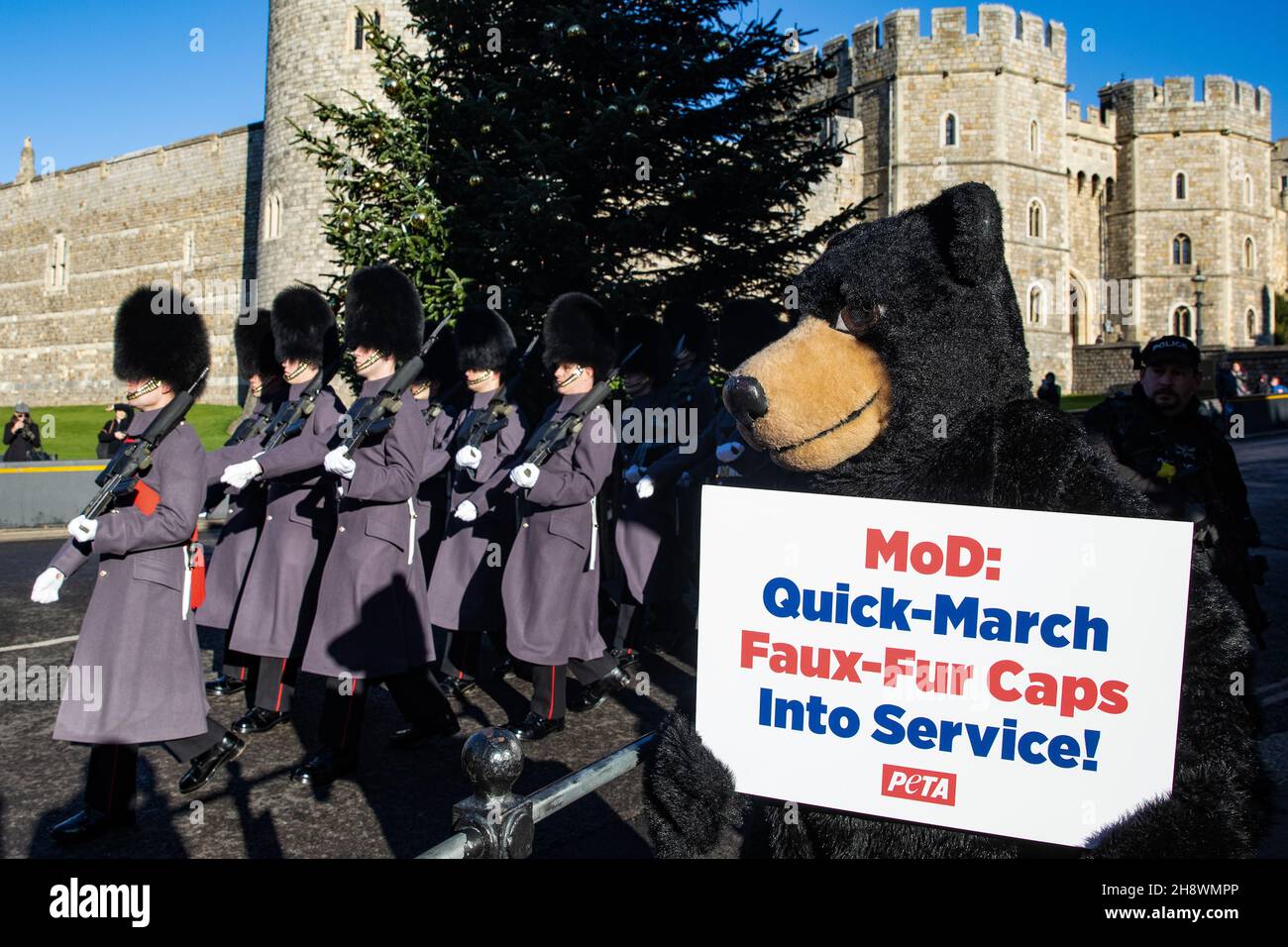 Windsor, UK. 2nd December, 2021. PETA's 'bear' is pictured during the ...