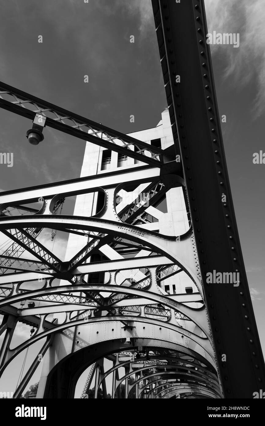 Black and white, monochrome image of the Golden Bridge over the ...