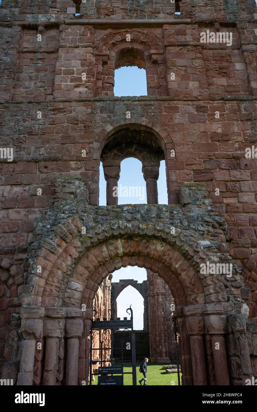 The ruins of Lindisfarne Priory on Holy Island, Northumberland, UK ...