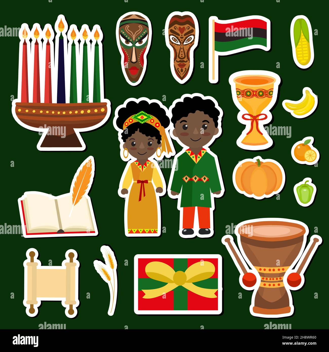 Kwanzaa stickers patches badges set. African American holiday festival ...