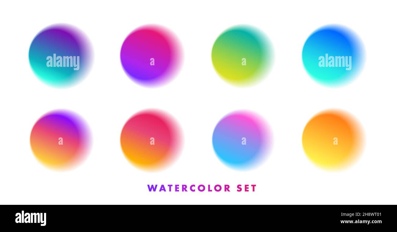 Set of watercolor paint half transparent brush samples of color circles ...