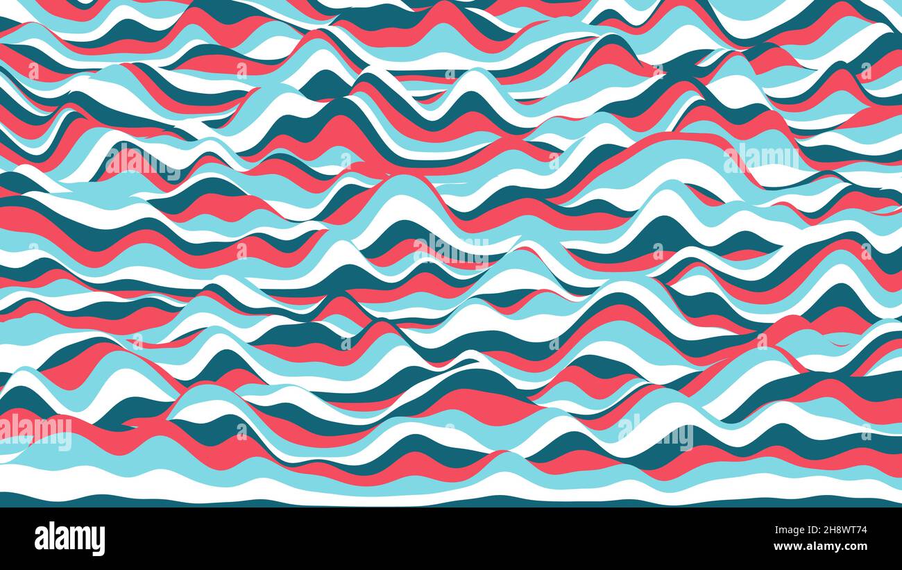 Retro blue and red stripes distorted backdrop. Procedural vintage ...