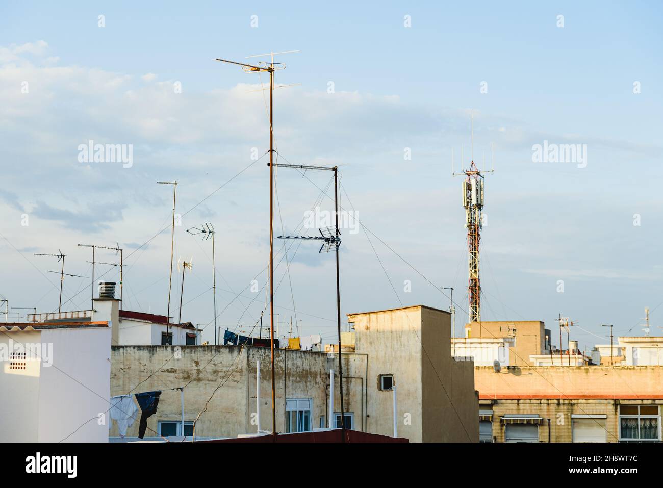 4g and 5g signal repeater tower installed in a humble working-class ...