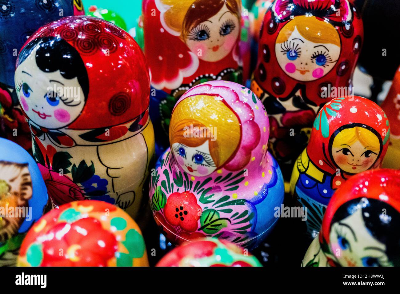 Beautiful wooden Russian-style matryoshka dolls Stock Photo - Alamy
