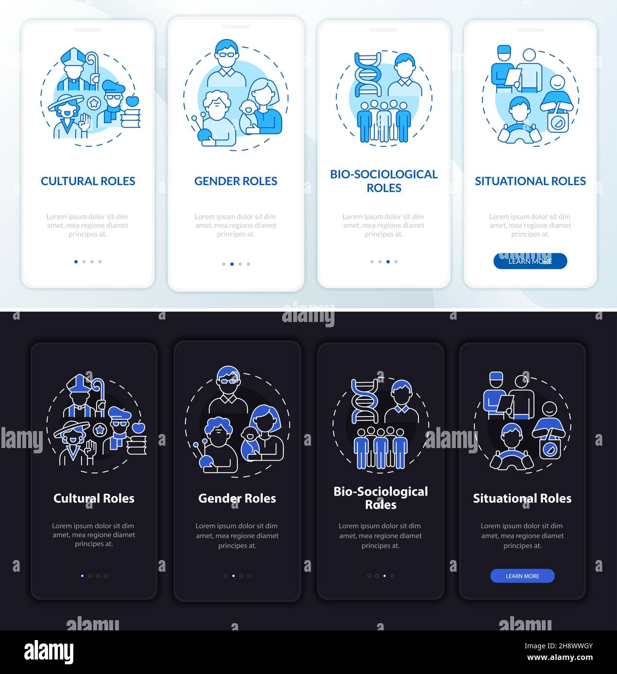 Social roles set onboarding mobile app page screen Stock Vector Image ...