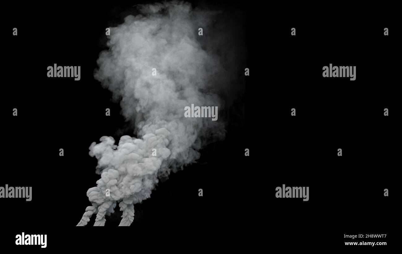 grey pollution smoke exhaust from masut power plant on black, isolated ...