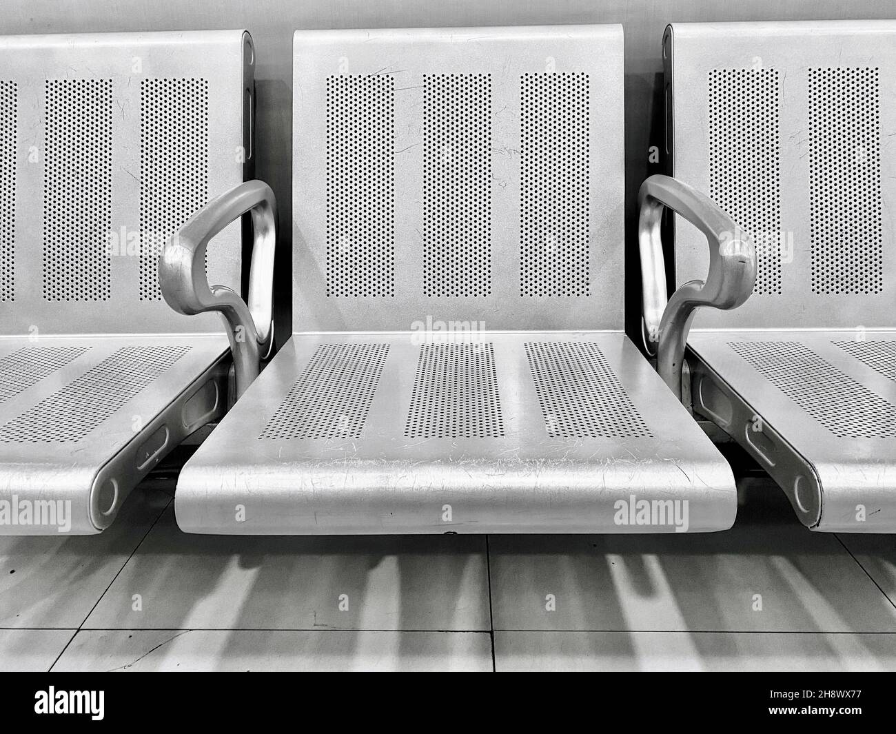 Empty metal chairs in the shopping mall for customers to rest Stock ...