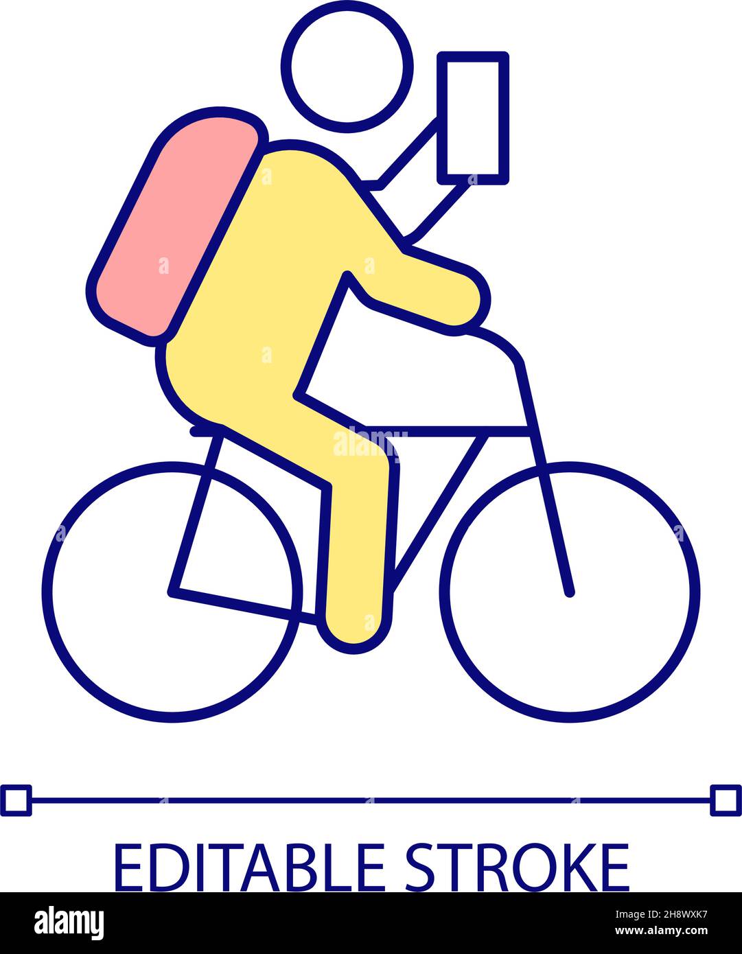 Bicycle traveler with smartphone RGB color icon Stock Vector Image ...
