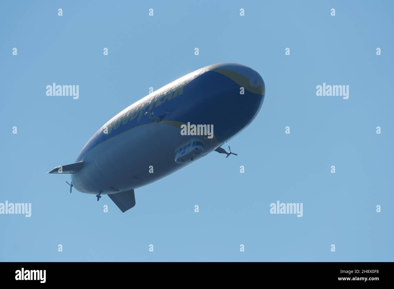 BODENSEE, GERMANY - Aug 09, 2020: Zeppelin NT in flight with blue sky ...