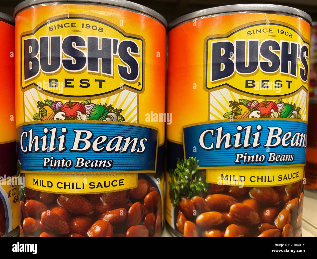 Columbia County, Ga USA - 12 01 21: Bushs canned beans ona retail shelf ...