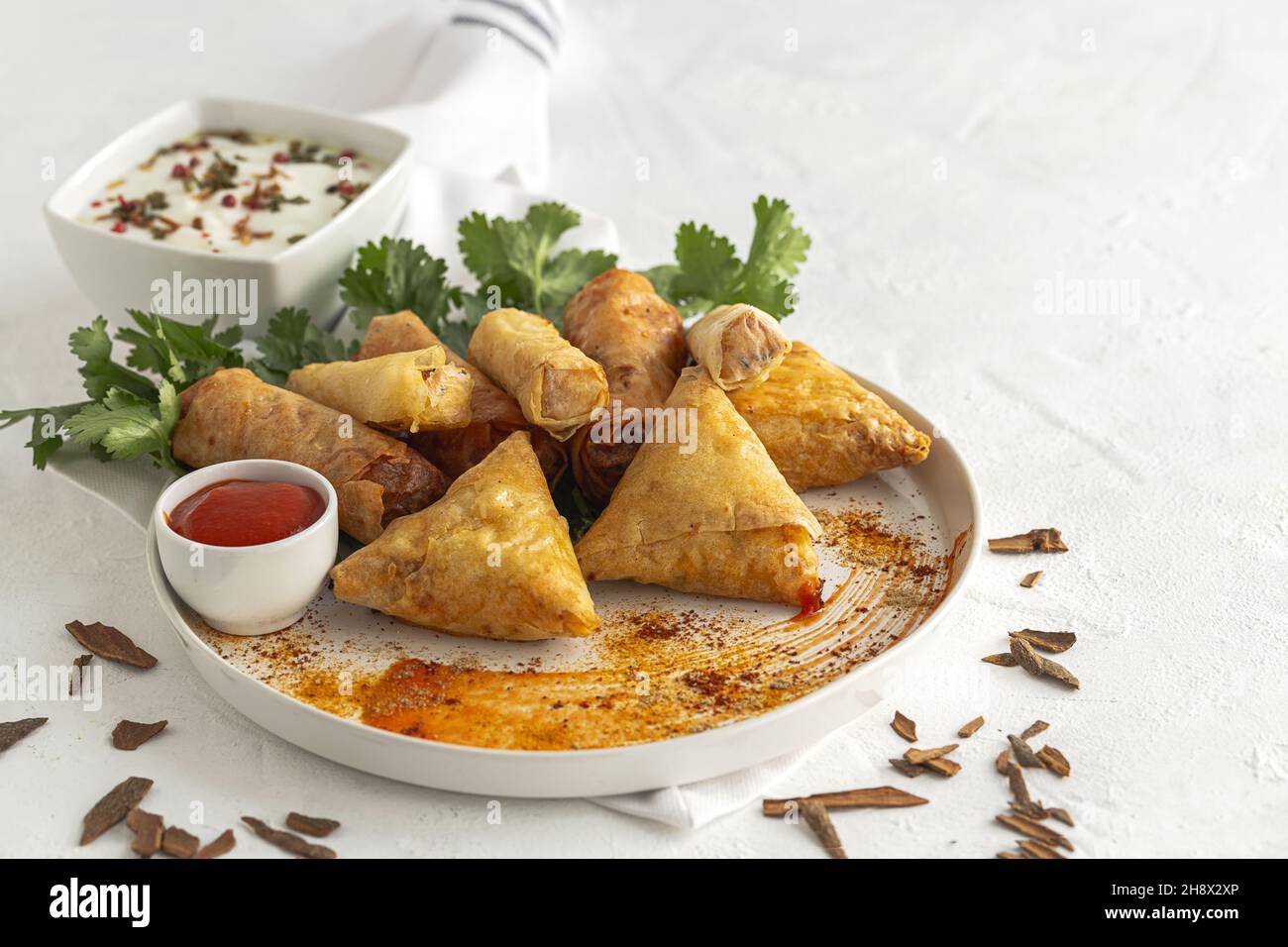 Traditional homemade assortment of moroccan food snacks on white ...