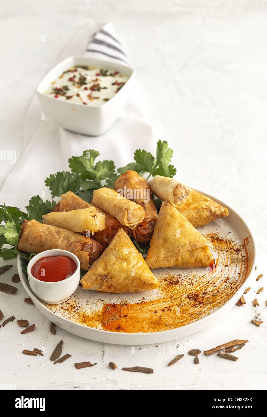 Traditional homemade assortment of moroccan food snacks on white ...