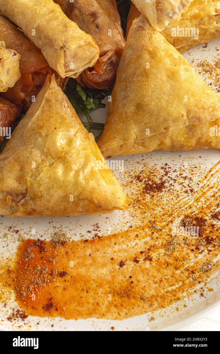 Traditional homemade assortment of moroccan food snacks on white ...