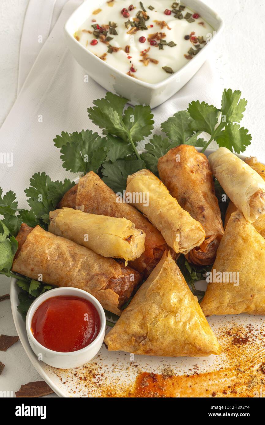 Traditional homemade assortment of moroccan food snacks on white ...