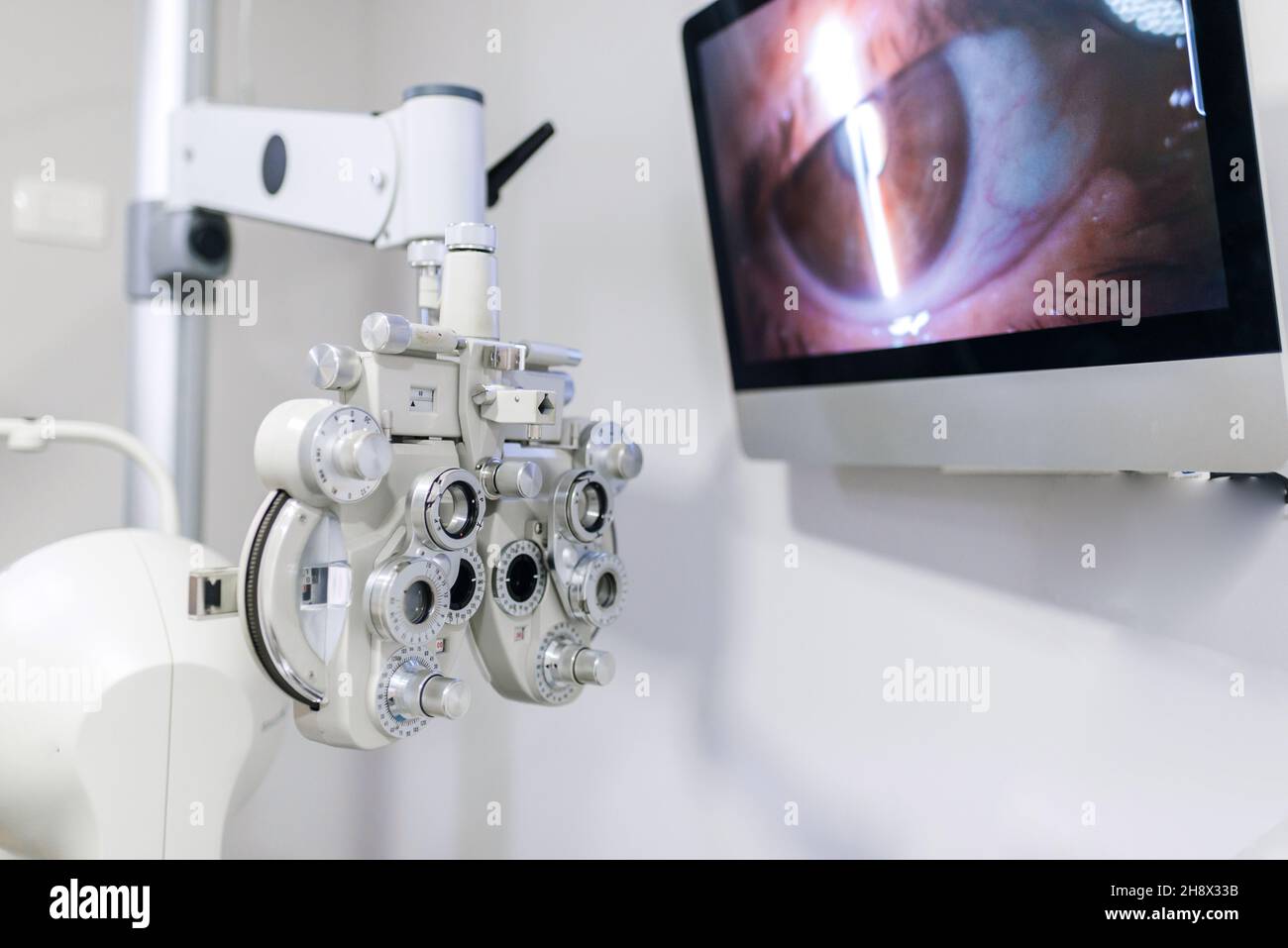 Modern professional equipment of phoropter with screen monitor for ...