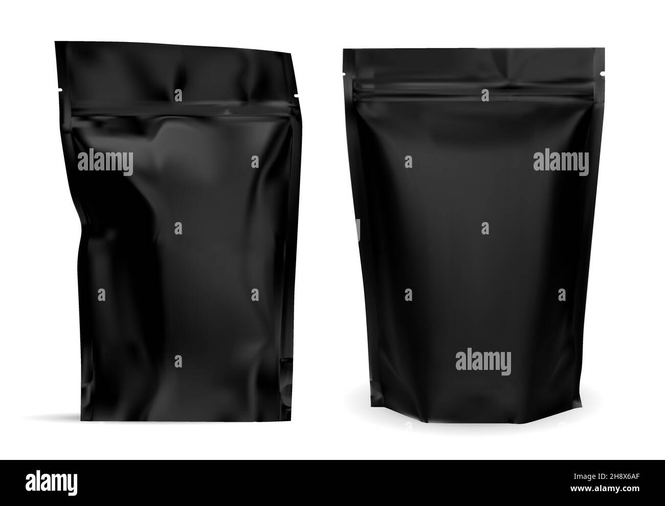 Black coffee bag. Zip protein package mockup design. Aluminum foil ...