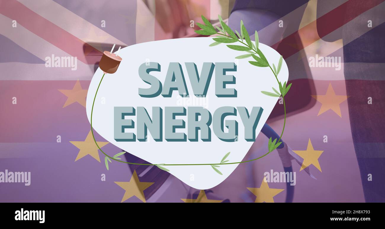 Save energy symbol with olive branch over european union and british ...