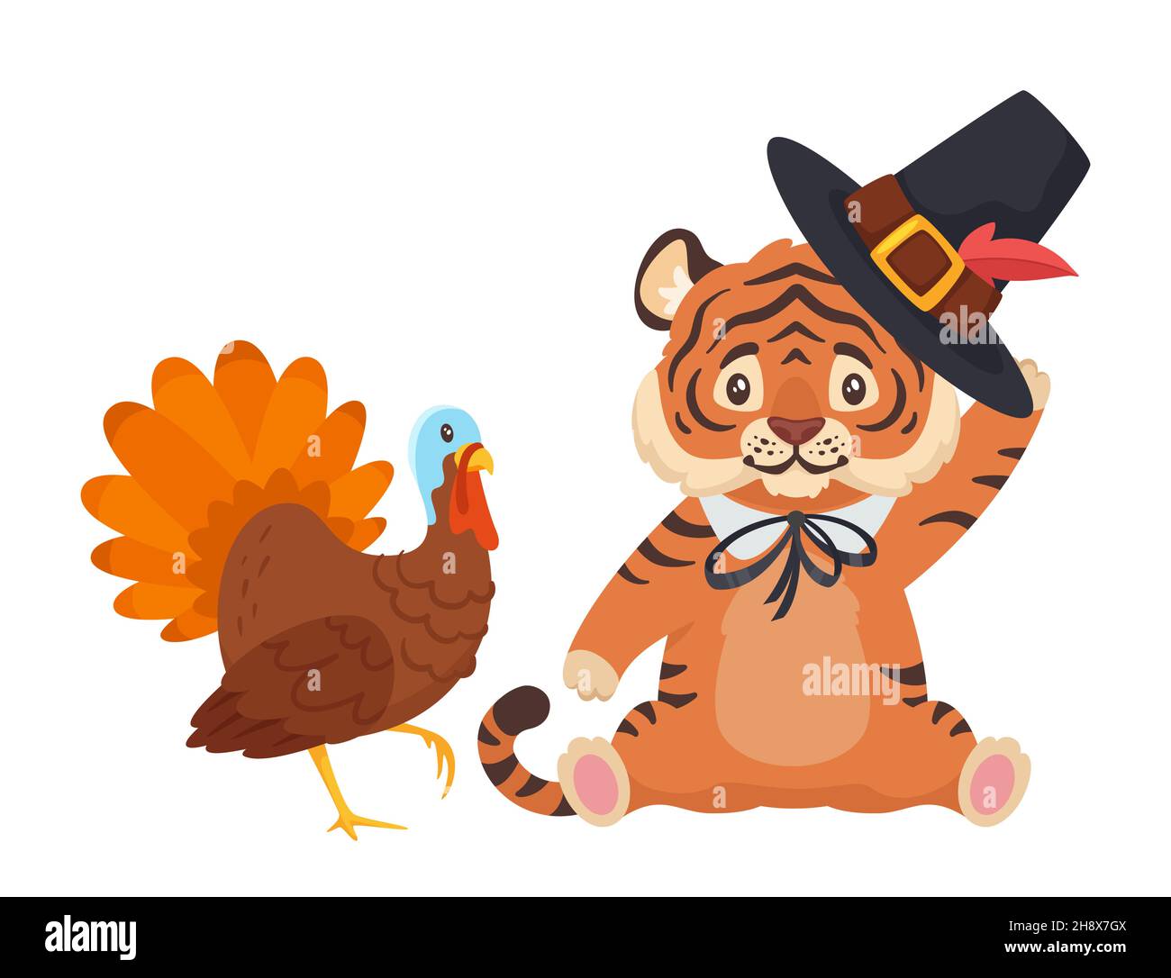 Tiger with pilgrim hat and turkey isolated Stock Vector Image & Art - Alamy